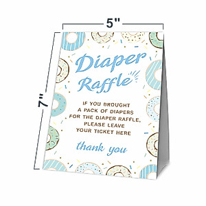 JCVUK Baby Shower Games, 1 Diaper Raffle Standing Sign with 50 Diaper Raffle Tickets,Donut Love Theme Babyshower Party Decorations and Supplies For Boys or Girls(LBLK-B08)