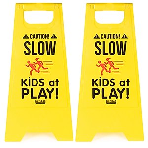 Caution Slow Kids at Play Child Safety & Slow Down Signs Double-Sided Neighborhoods, Schools, Day Cares Yellow Pack of 2