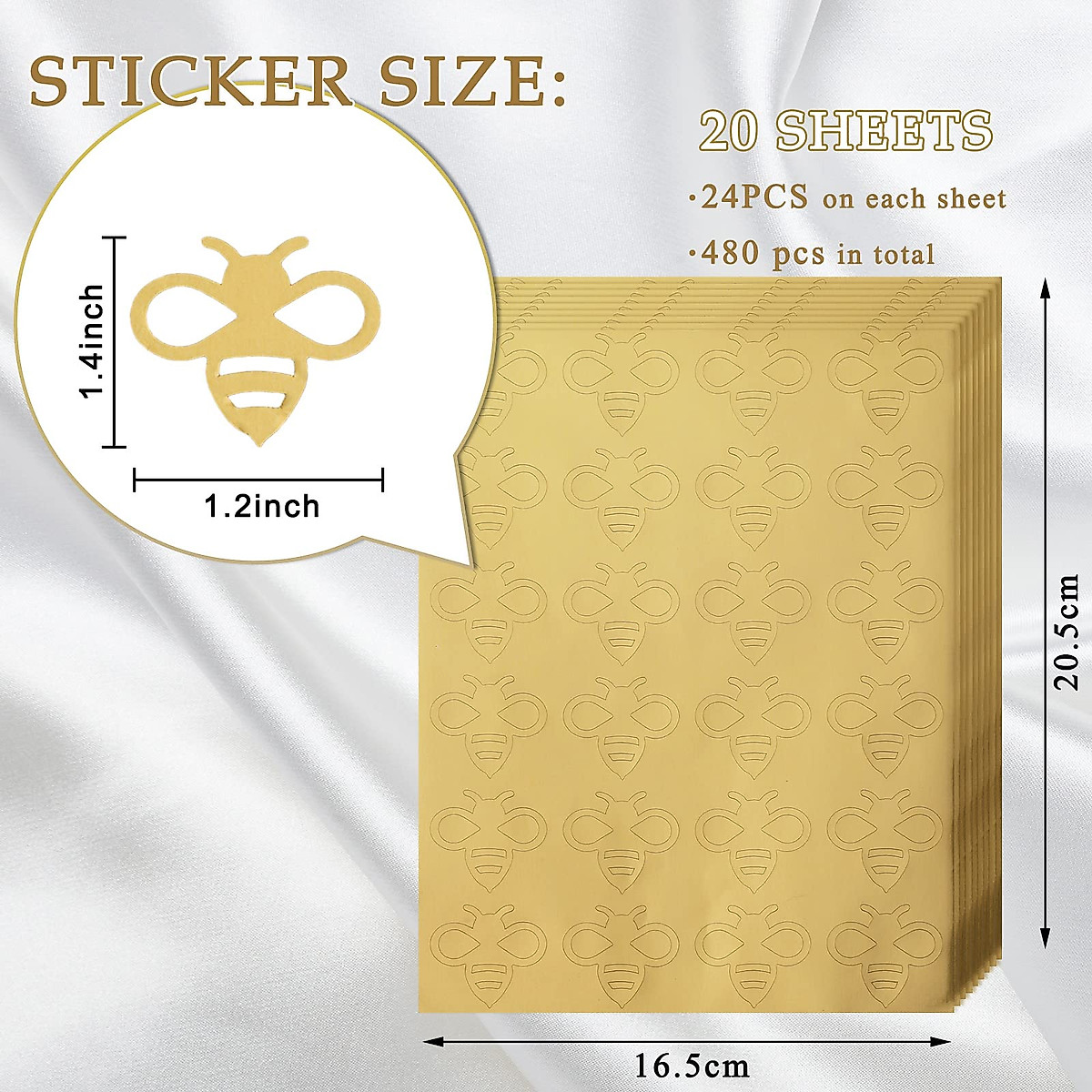Whaline 480Pcs Gold Foil Bumble Bee Stickers Self-Adhesive Honey Bee Shape Envelope Seal Stickers Gold Label Decals for Bee Day Spring Summer Greeting Invitation Cards Sealing Birthday Gift Wrapping