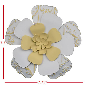 Foreside Home & Garden 7.75 x 7.5 inch White and Yellow Metal Layered Flower Wall Décor FDDD10143, Multi
