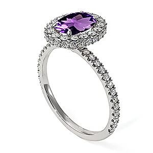 CaratYogi Natural-Amethyst 925 Sterling Silver Halo Design Ring Oval-Cut Wedding Engagement Ring Handmade Fashion Jewelry for Women Available in Size 8