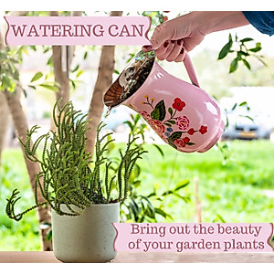 Hand Painted Stainless Steel Water Pitcher - Large Metal Water Jug, for Cold Drinks, Floral Design Beverage Carafe for Entertaining & Home Decor. 8” height, 1 Quart Decorative Vase. (Pink)