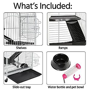 Yaheetech Large Rolling Cat Kitten Cage 6-Tier 52" Metal Kitten House for Ferret Chinchilla Rabbit Squirrels w/ 3 Front Doors/Pet Bowl/Water Bottle White