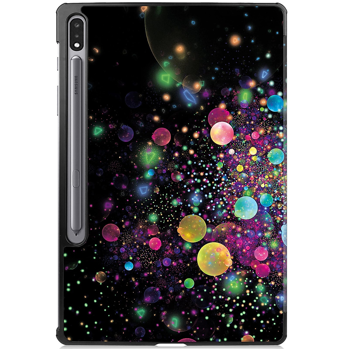 Berkin Arts Samsung Galaxy Compatible with Tab S8 Plus/ S7 FE/ S7 Plus Case 12.4 Inch Tri-Fold Stand Cover Holography Cosmic Colorful Galaxy Theme
