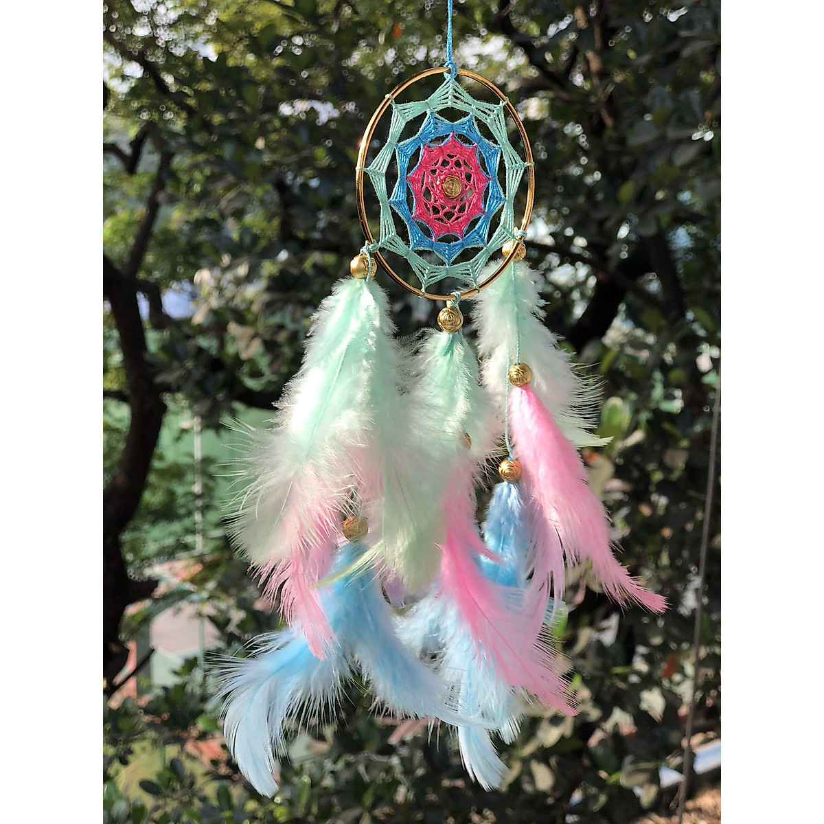 Rooh Dream Catcher ~ Pastel Shades Car Hanging ~ Handmade Mandala Hangings for Positivity (Can be Used as Home DÃcor Accents, Wall Hangings, Garden, Car, Bedroom, Key Chain, Meditation Room)