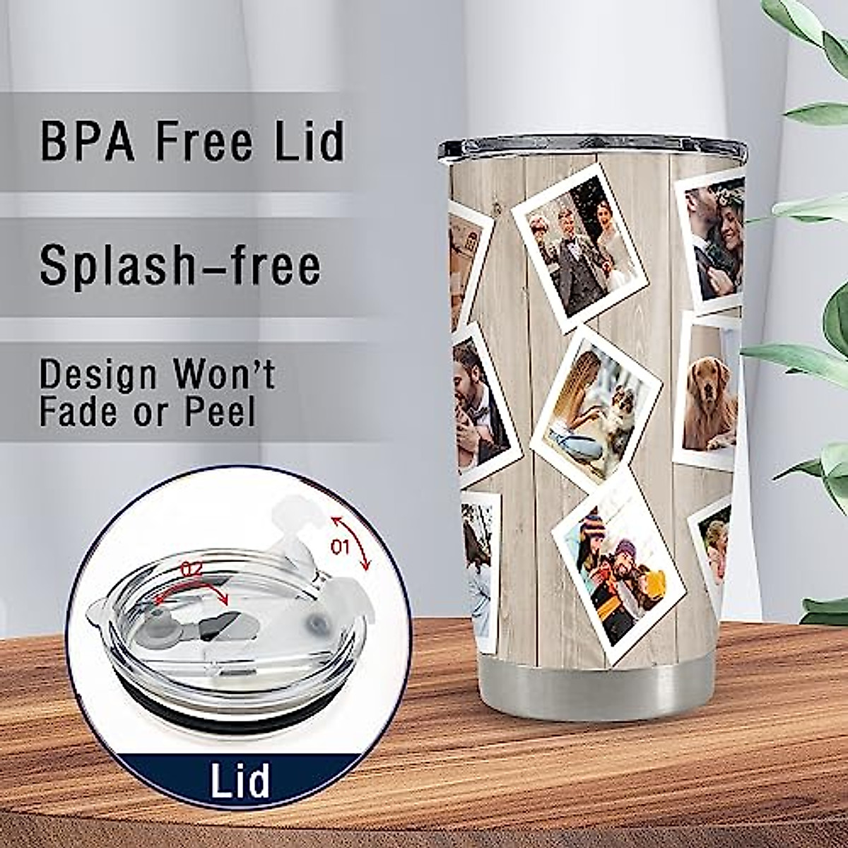 Personalized Tumbler with Pictures for Men Women,Custom Insulated Travel Mug with Lid,20oz Stainless Steel Coffee Cup Gifts for Father's Day Mother's Day Birthday Anniversary-12 Photos