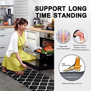 IO Anti Fatigue Mat Set of 2 Cushioned Standing Desk Mat and Kitchen Rug - Stain Resistant Waterproof and Non-Slip - Kitchen Office Home Sink Laundry - Black