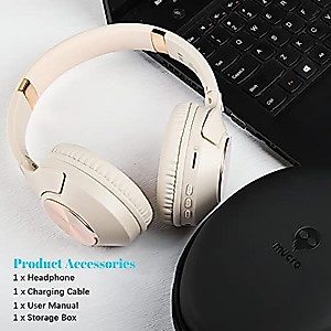 mucro Bluetooth Headphones Over-Ear Wireless & Wired Headphones with Mic Foldable HiFi Stereo On-Ear Headset Deep Bass with Soft Earmuffs for Phone TV PC Online Class Office