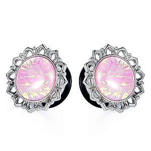 TBOSEN 1Pairs Pink Flower Style Ear Gauges Stainless Steel Ear Tunnel Plugs Ear Gauges Expanders Body Piercing Gauges 2g-5/8'' in 6mm-16mm