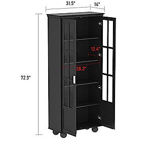 ECACAD 5-Tier Tall Bookcase Storage Cabinet with 2 Acrylic Doors & Shelves, Wooden Bookshelf Display Cabinet for Living Room, Office, Black (31.5”L x 14”W x 72.3”H)