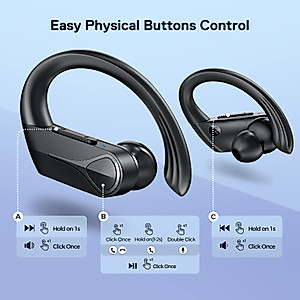 MSTHOO Wireless Earbuds, Bass Sound Noise Cancelling Bluetooth Headphones, Sports Wireless Headphones with Moicrophone, Bluetooth 5.0 Earbuds w/Type-C Fast Charging/35H/IPX7 Waterproof for Running