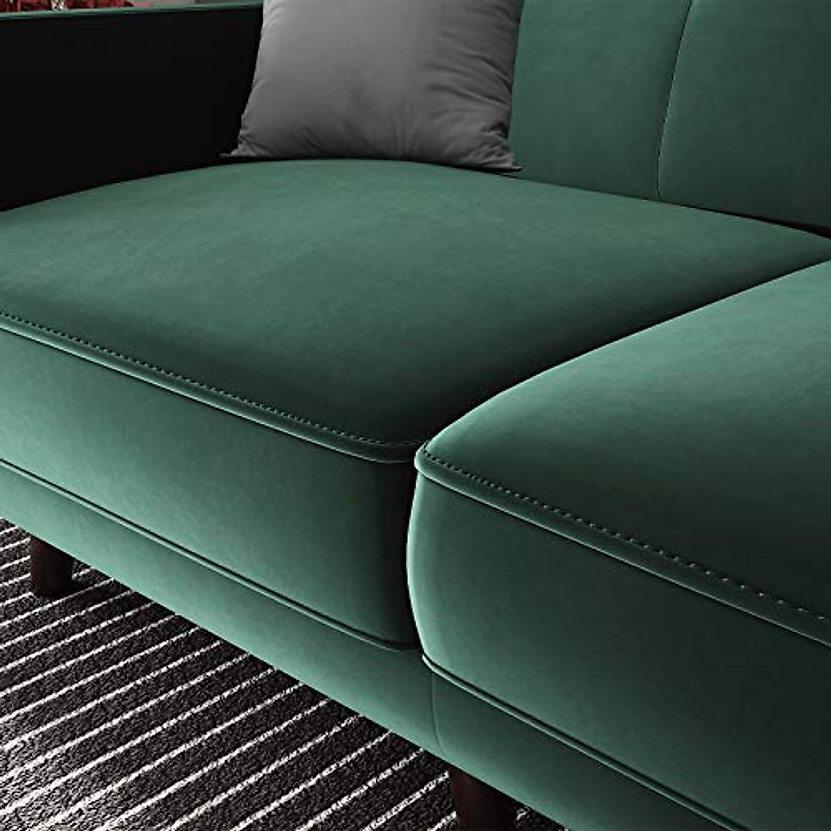 HONBAY Velvet Fabric Loveseat Sofa Tufted 2-Seats Sofa with Wood Legs Upholstered Loveseats for Small Space, Emerald Green