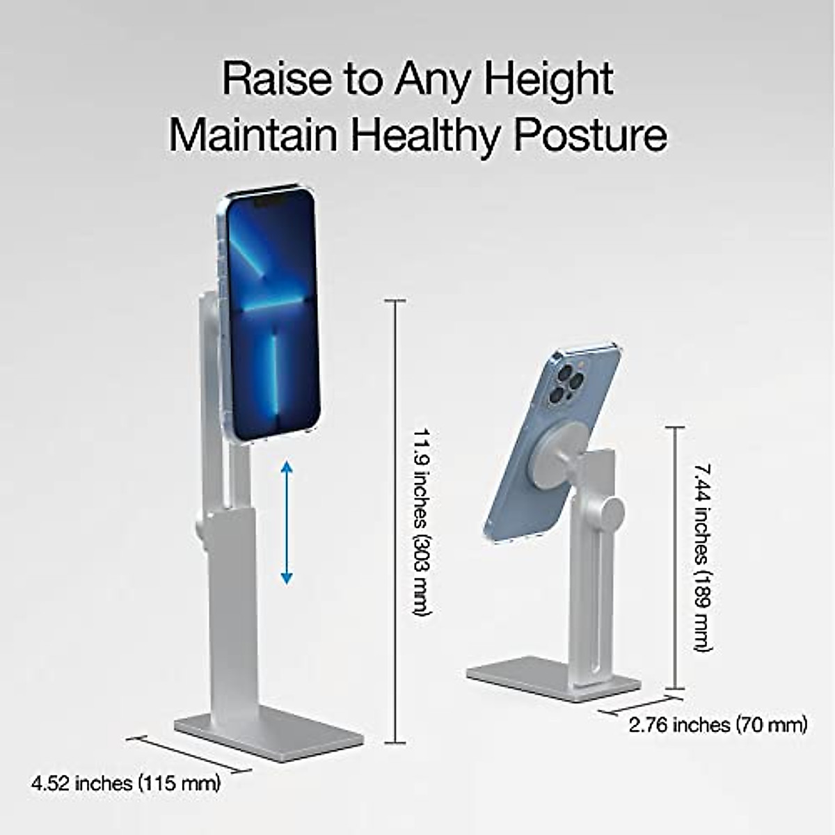 AluDisc Pro 360°-Directional Magnetic Aluminum Desk Phone Stand Tilt Swivel Rotate Angle Adjust Height 12" for All iPhone 15/14/13/12 Samsung Galaxy Note All Smartphones and Nintendo Switch (ST-520SI)
