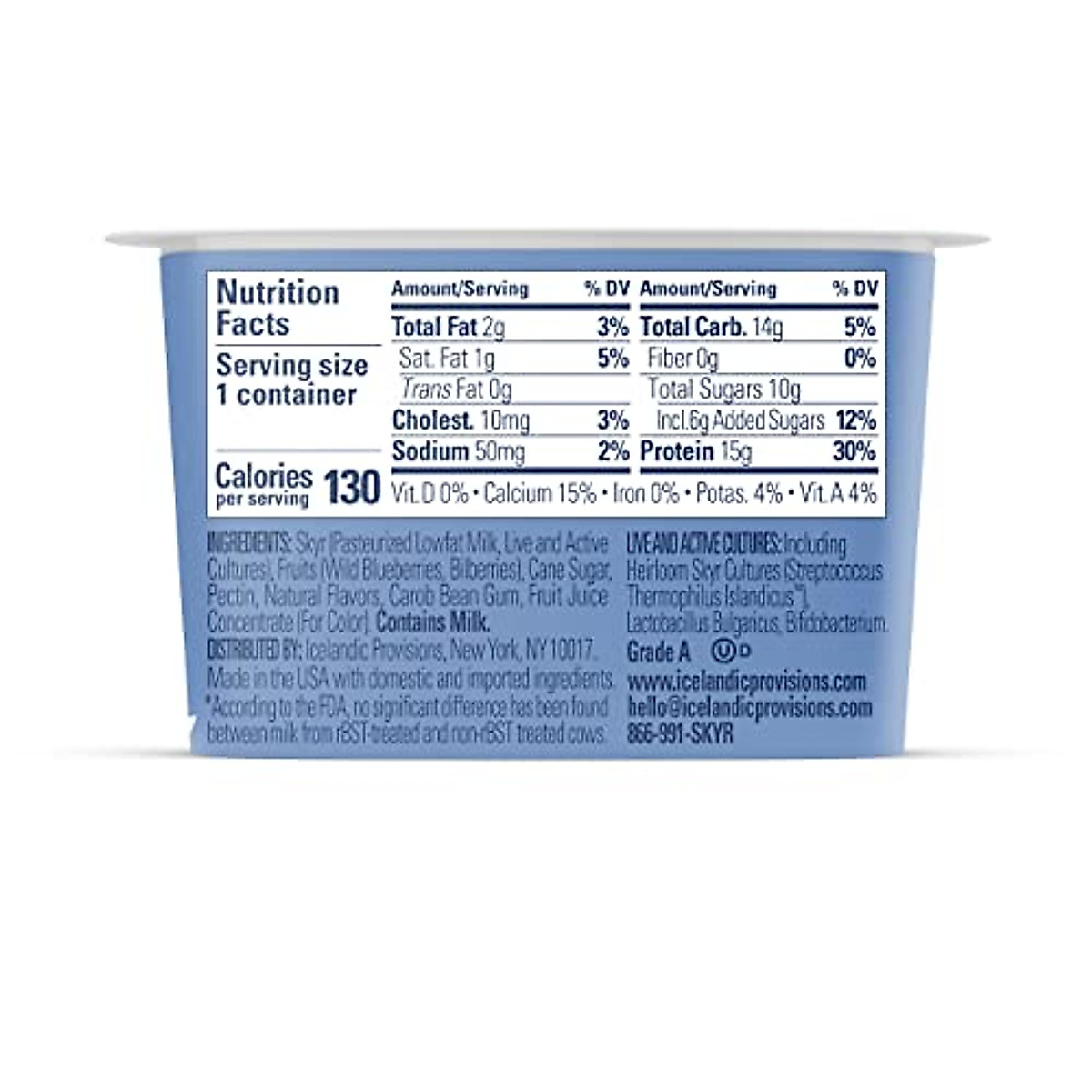 Icelandic Provisions, Wild Blueberry and Bilberry Thick and Creamy SKYR, 5.3 Ounce