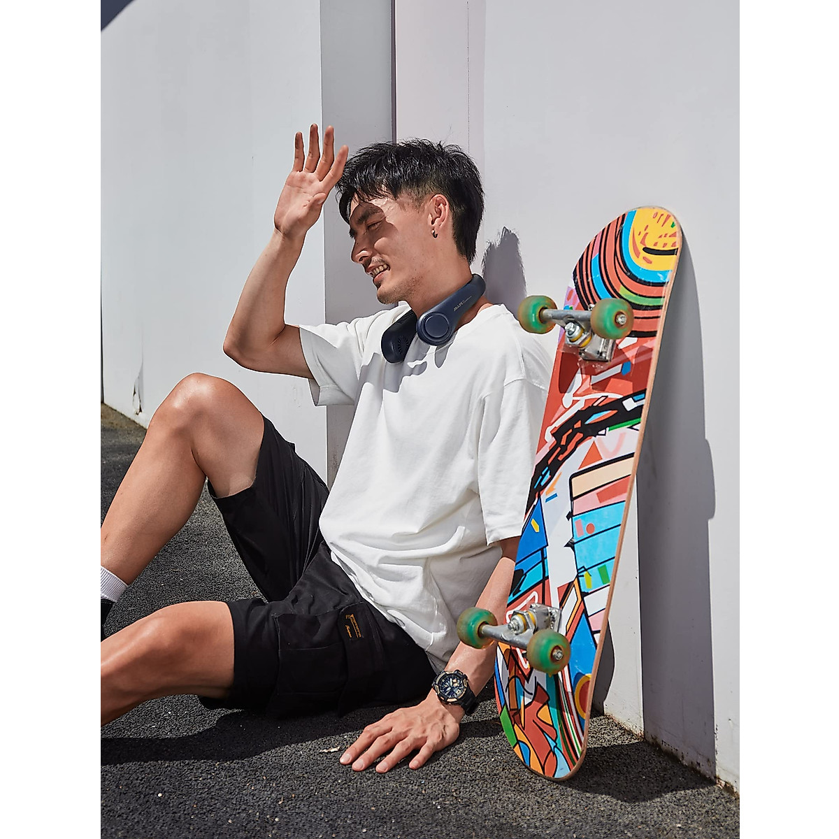 JISULIFE Neck Fan, Personal Wearable Fan, Portable Bladeless Fan, 3 Speeds Rechargeable, Battery Operated Neck Fan for Men Women 2024 Version-Blue