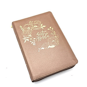 Biblia para Mujeres Reina Valera 1960 Letra Gigante de 14 Puntos Tamano Manual con Cierre y Indice Semil Piel Color Rosa Perla con Dorado Edicion Limitada