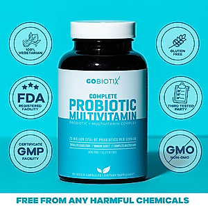 GOBIOTIX Probiotic Multivitamin Supplement - Daily Multivitamins with Probiotics - 25 Billion CFU - Boost Immunity and Digestive Health, Probiotics for Women and Men - Gluten Free Pills - 90 Capsules
