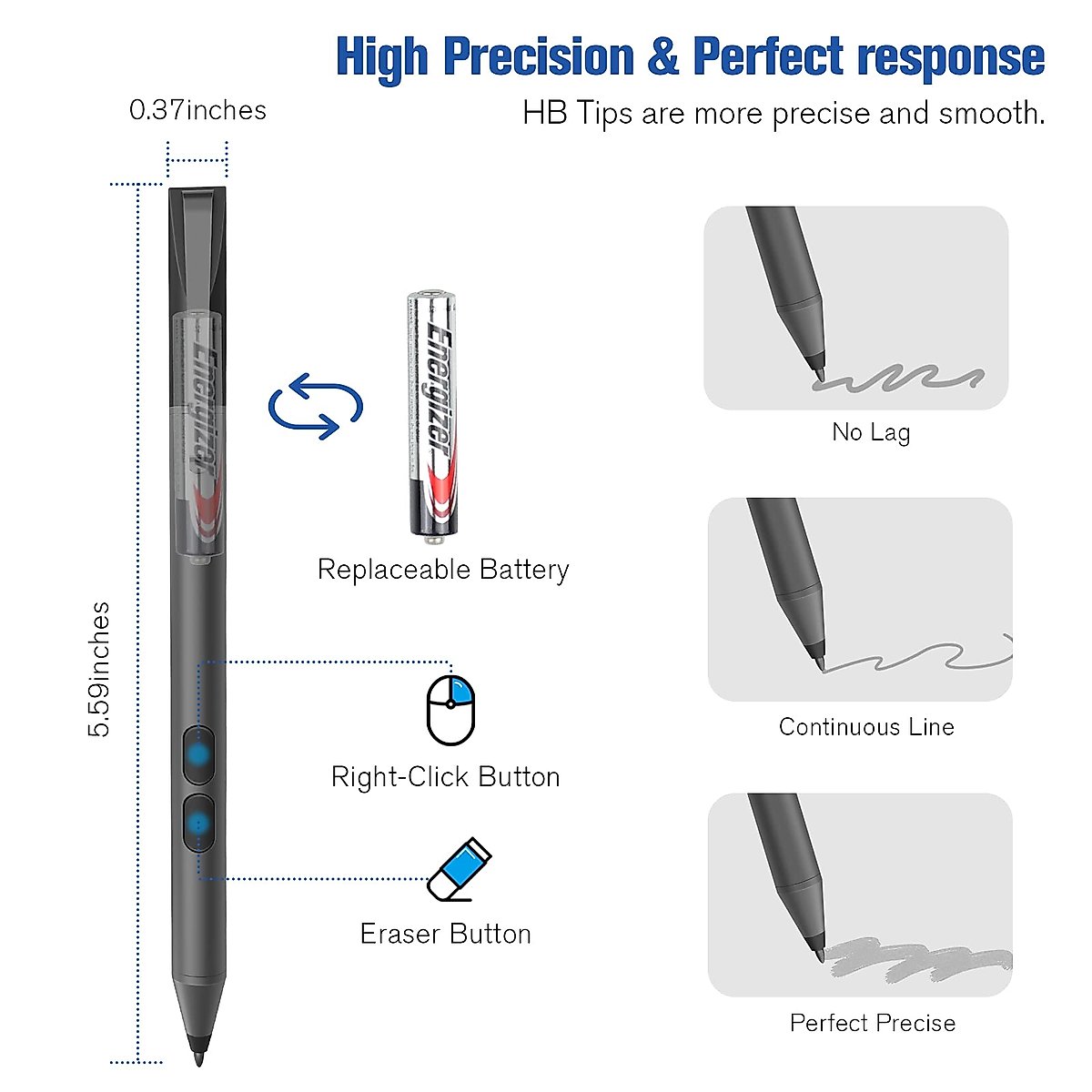 Pen Stylus for Surface Pro 11/10/9/8/X/7+/6/5/4/3/Surface 3, Surface Go 3/2/1, Surface Laptop/Studio/Book 4/3/2/1 with Palm Rejection, 1024 Levels Pressure, 2500h Working Hours