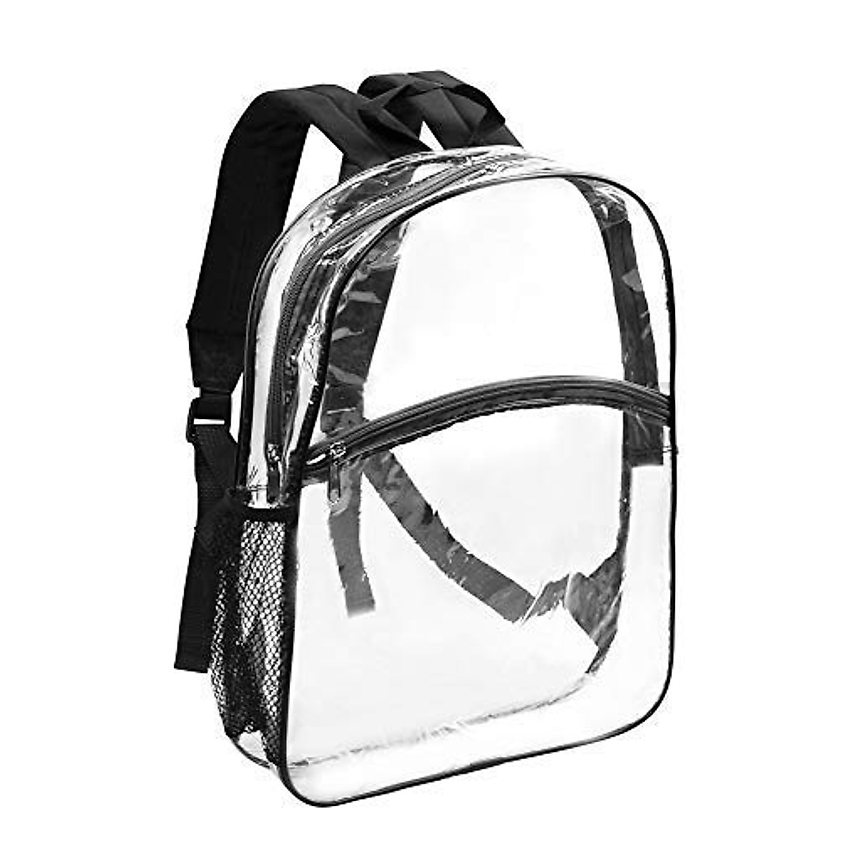 Vinyl Security Clear Bag Stadium Approved Backpack Bookbag with Black Trim Adjustable Straps & Mesh Side