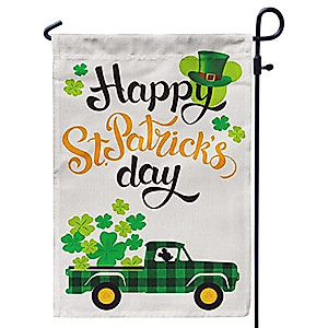 Happy St Patricks Day Garden Flag, Saint Patricks Decorations Outside Yard Flag 12x18 Vertical Burlap Double Sided Decor for Home Outdoor Hanging