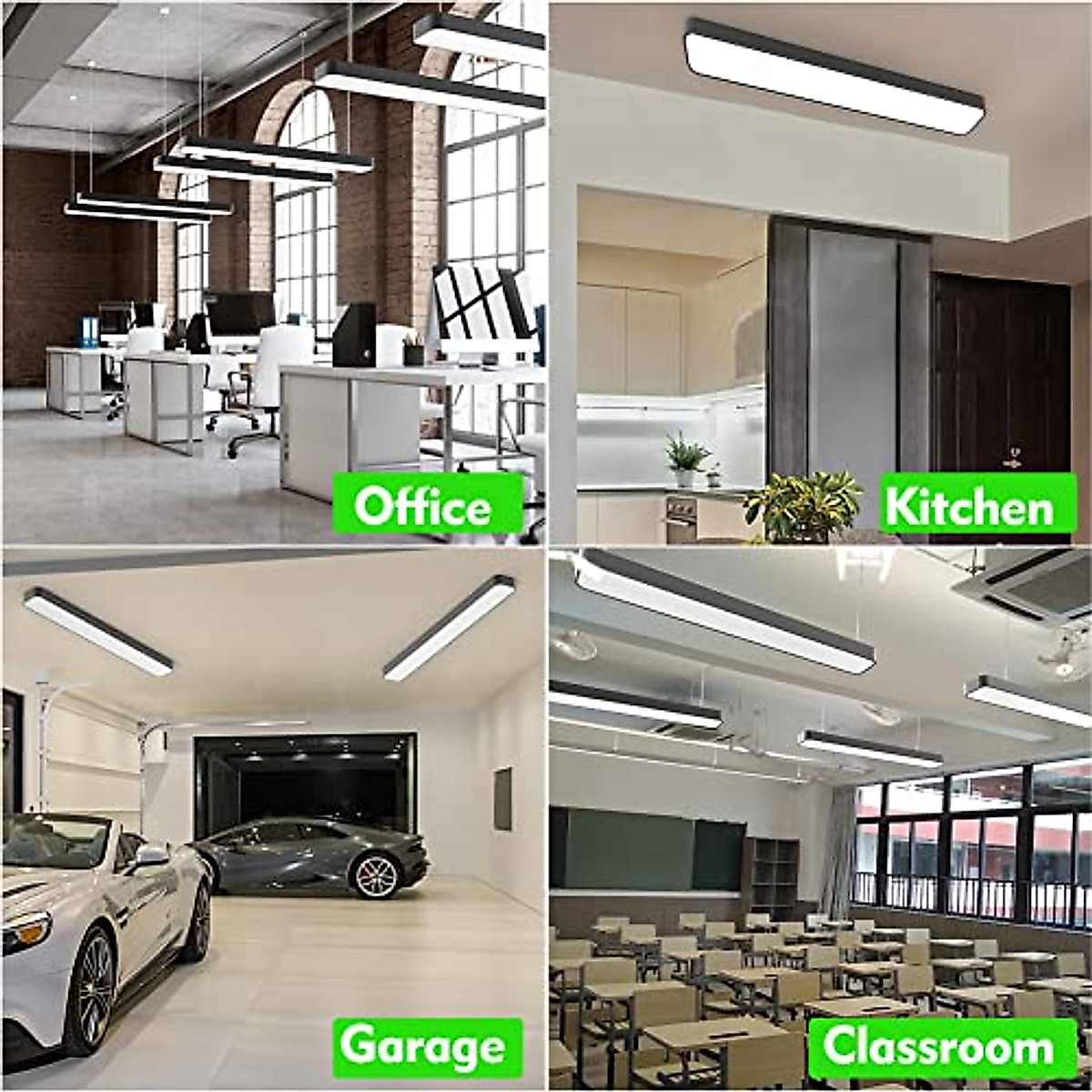 bulbeats 4ft LED Flush Mount Light Fixture, 50W Linear Kitchen Ceiling Light Fixtures, 7000LM 5000K Led Wrap-Around Shop Lights for Garage Office, Fluorescent Light Replacement(6 Pack)
