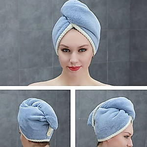 Xicks Ultra Plush Microfiber Hair Towel Wrap for Women, 2 Pack Super Absorbent Quick Dry Hair Turban for Drying Cap Hair Wrap (Pink and Blue)