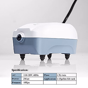 HITOP Single Outlet Aquarium Air Pump, Fish Tank Aerator with Accessories, Quiet Oxygen Pumpfor Small Tank up to 15gallon (Single Outlet)