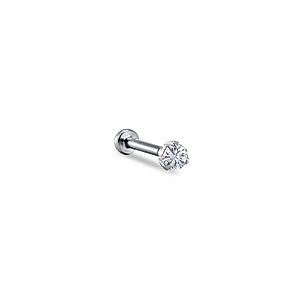 14K White Gold Labret Nose Ring Stud Titanium Push Pin Threadless Post 3/16" - 5mm Post 1.5mm CZ 18G
