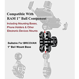 BRCOVAN Anti-Theft Aluminum Alloy Double Socket Arm Compatible with RAM Mounts B Size 1'' Ball Mounting Base & Bike Motorcycle Phone Holder (Short Arm)