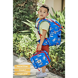 uninni Airplane Kids Backpack Set for Age 5+, with Insulated Lunch Bag and Cute Pencil Case, Lightweight, School and Travel Storage Organizers for Boys and Girls