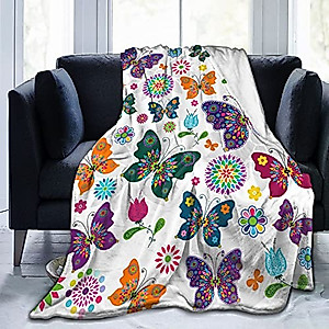 Carwayii Butterfly Blanket Soft Fleece Throw Blanket Durable Cozy Butterfly Sofa Blanket Warmth Noon Break Blanket Reversible Air Conditioning Blanket Warm Lap Blanket Gift for Women Men 50''X60''