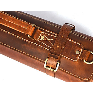 Leather Knife Roll Storage Bag, Elastic and Expandable 10 Pockets, Adjustable/Detachable Shoulder Strap, Travel-Friendly Chef Knife Case (Leather - Light Brown)