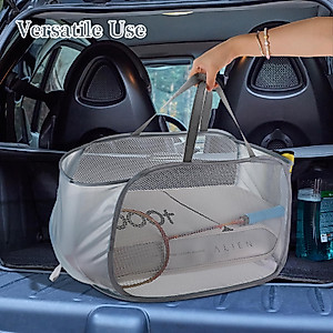 Sturdy Mesh Laundry Basket Pop Up Laundry Hamper with Handles Foldable Laundry Hamper Side Pocket Horizontal Popup Mesh Hamper Bag Removable Clothes Storage Bin for College Drom Bathroom Travel