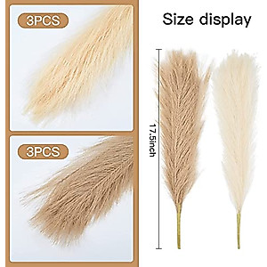 GALLIA Pampas Grass Decor Tall-Faux Pampas Grass Small 17"-6 Stems-Beige and Taupe Brown Pompas Floral, Artificial Pampas Grass Fake Pampas Grass Dried Pompous Grass (6Pcs)