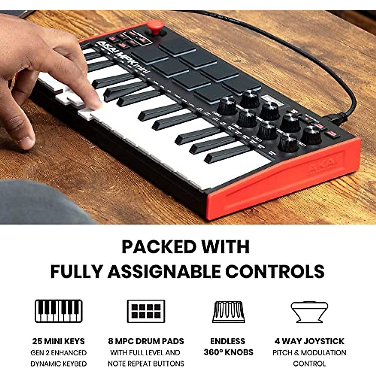 AKAI Professional MPK Mini MK3 - 25 Key USB MIDI Keyboard Controller With 8 Backlit Drum Pads, 8 Knobs and Music Production Software Included
