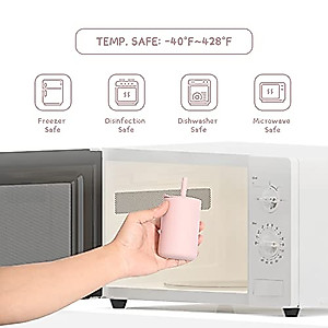 JOYIT Silicone Baby Open Cup with Straw, Baby Toddlers Open Cup 6 oz, Training and Learning Tumbler Cup (Princess-Beige)