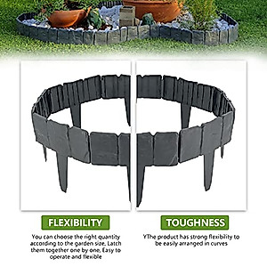 Garden Edging Border, Garden Landscape Edging Borders for Flower Bed, Gray Stone Effect Plastic Lawn Edging Fencing | No Dig Landscape Edging | 20 Pcs | 16 Ft | (Gray)