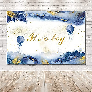 MEHOFOND 7x5ft Royal Blue Watercolor Baby Shower Backdrop for Boys Oh Baby Blue Watercolor Clouds Gold Glitter Baby Shower Photography Background It's A Boy Party Banner Photoshoot Props