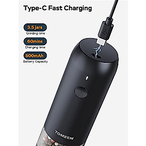 [Upgraded Larger Capacity] Electric Salt and Pepper Grinder Set - USB Rechargeable One Hand Operation Automatic Pepper Grinder and Salt Grinder with Adjustable Coarseness & LED Light Refillable