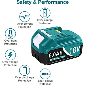 Aoasur 2023 Upgrade Version 6.0Ah Replacement for Makita 18V Battery 2Packs, Same Color as Makita Tool, fits All Makita 18V Tools and OEM Charger