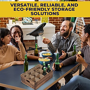 DFW Consumables - Farmhouse Wooden Crates for Display, 13" x 10" Wooden Bottle Caddy with 12 Individual Slots, Decorative Boxes with Carrying Handles