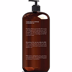 Brooklyn Botany Avocado Oil for Skin, Hair and Face - 100% Pure and Natural Body Oil and Hair Oil - Carrier Oil for Essential Oils, Aromatherapy and Massage Oil - 16 fl Oz