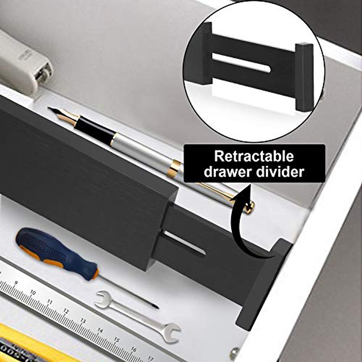 Ryqtop Bamboo Drawer Dividers Organizers, Kitchen Drawer Organizer, Adjustable Drawer Divider for Clothes, Kitchen, Dresser, Bedroom, Bathroom and Office, 4-Pack(12-17 IN), Black