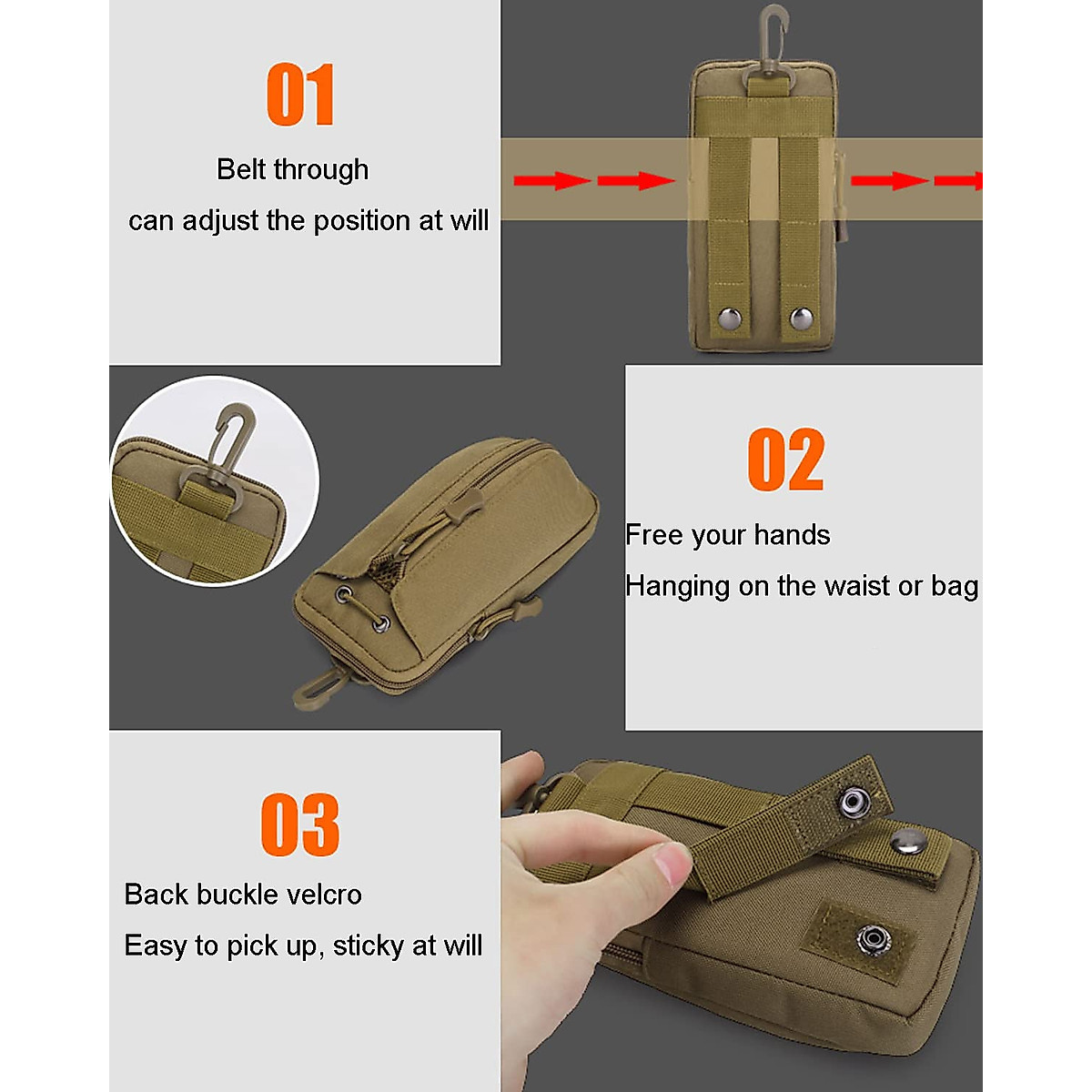 LCYWXWS Water Bottle Carrier Holder with Carabiner, 16 oz Tactical Water Bottle Pouch with Belt Hook, Bottle Sleeve for Sports Gym Hiking Camping Walking(Brown)