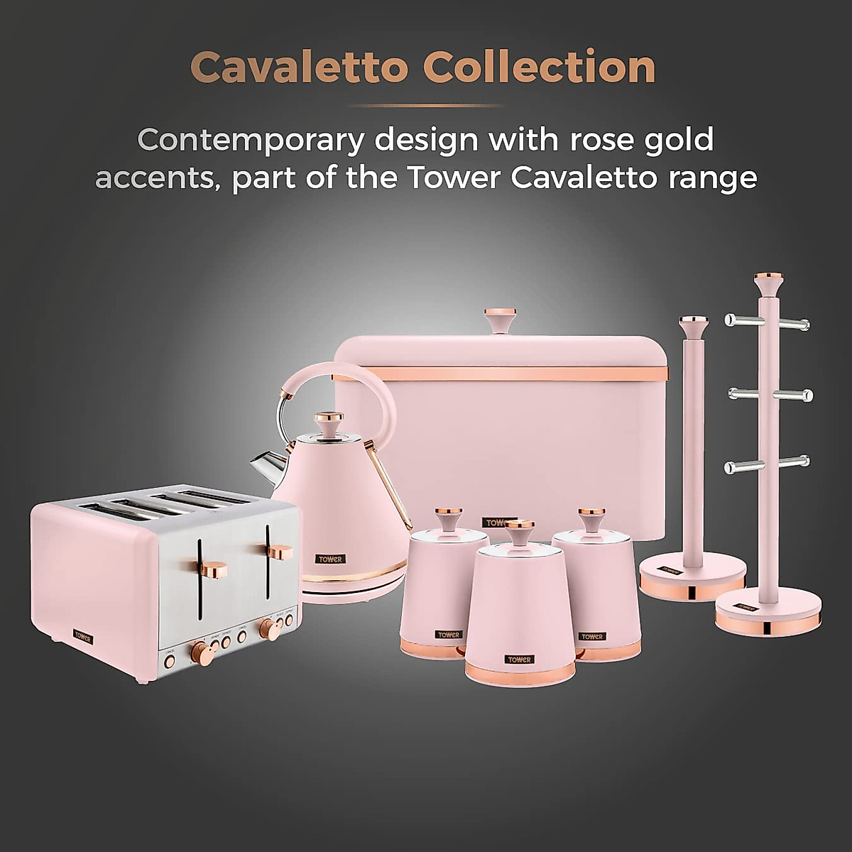 Tower T826133PNK Cavaletto Towel Pole Kitchen Roll Holder with Soft Underliner, Marshmallow Pink and Rose Gold
