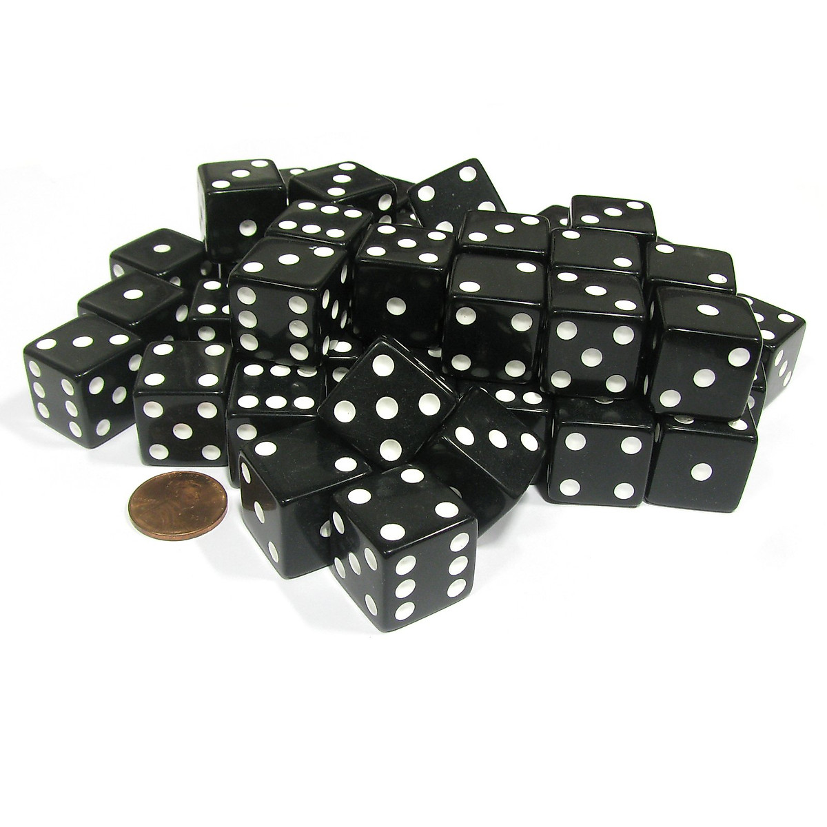 Koplow Games Set of 50 Large 19mm D6 Opaque Dice (Over 1 Pound of Dice) - Black w/White Pip