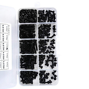 M2.5 x 3-20mm Alloy Steel Socket Head Screws, Black Screw Bolt with Nut, 300Pcs Socket Head Cap Screw Fastener for Professionals Amateurs
