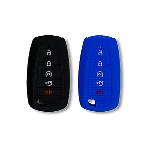 Autobase Silicone Key Fob Cover for Ford Fusion F150 F250 F350 F450 F550 Edge Explorer Bronco Expedition Mustang F-150 Raptor | Car Accessory | Key Protection Case 2 Pcs (Black and Blue)
