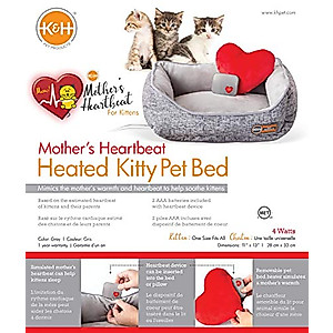 K&H PET PRODUCTS Mother's Heartbeat Heated Cat Bed with Heart Pillow Heartbeat Kitten Toy Gray 11 X 13 Inches w/Cat Heartbeat Rhythm