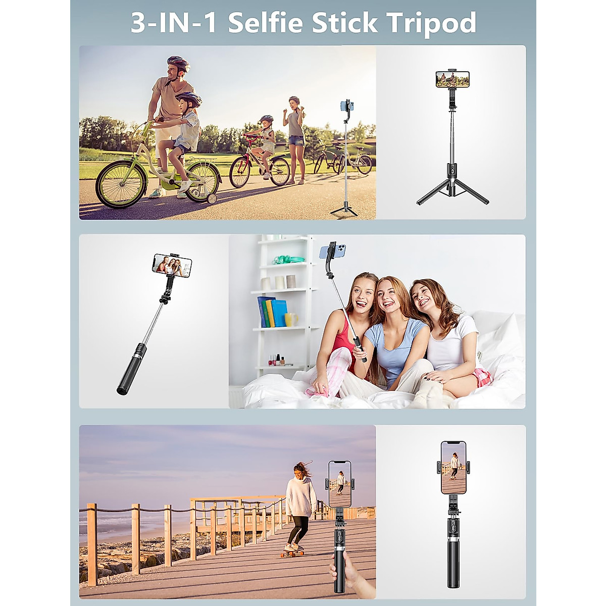 Selfie Stick Tripod with Light, 45'' Selfie Stick with Wireless Remote, Portable Phone Tripod Compatible with iPhone 16/15 Pro Max/15/14 Pro/14/13, Samsung S22/ S23 Ultra/Android Smartphone